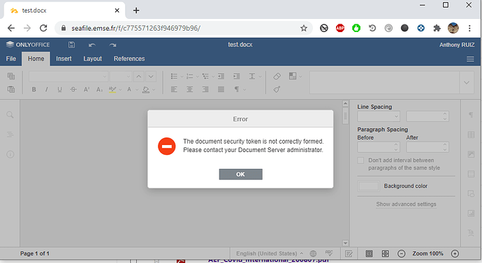 Error OnlyOffice with token - Seafile Server - Seafile Community Forum